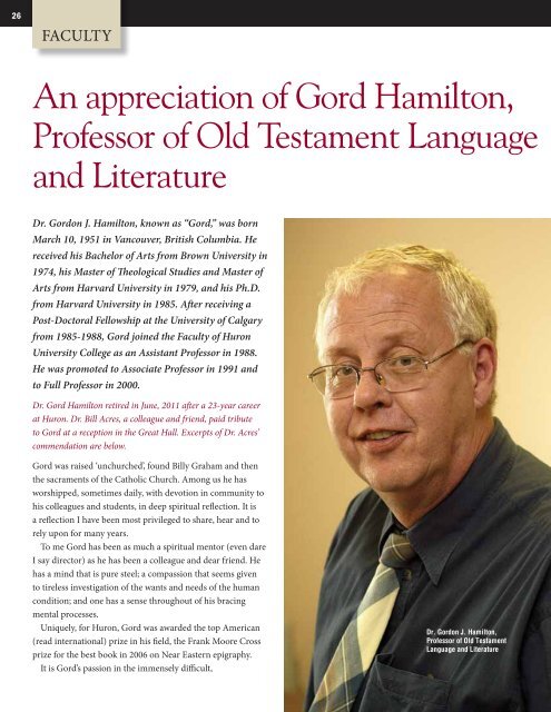 An appreciation of Gord Hamilton, Professor of Old - Huron ...
