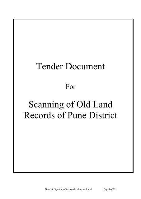 Tender Document Scanning of Old Land Records of Pune District