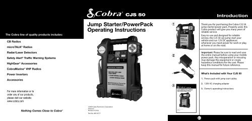 Jump Starter/PowerPack Operating Instructions - Cobra Electronics