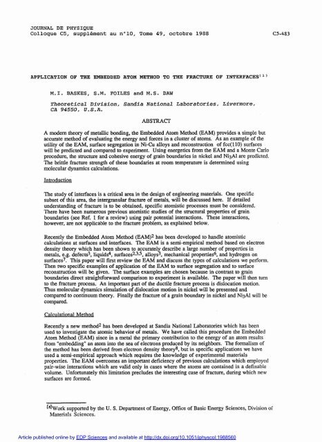 APPLICATION OF THE EMBEDDED ATOM METHOD TO THE ...
