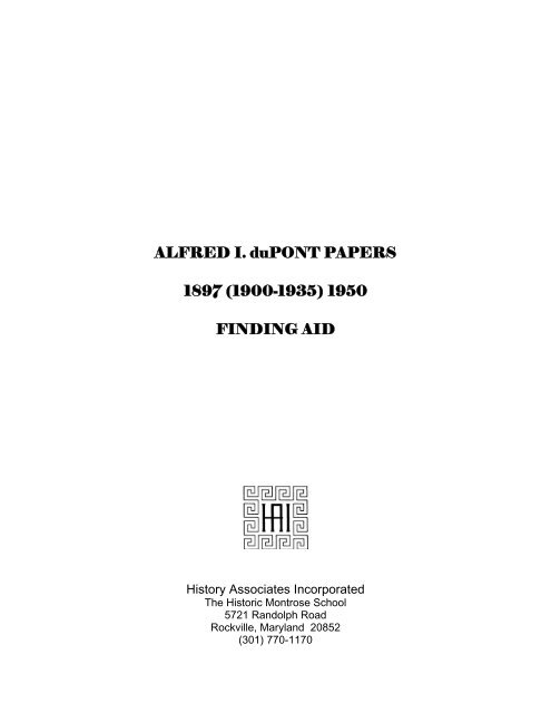 ALFRED I. duPONT PAPERS 1897 - University Library - Washington ...