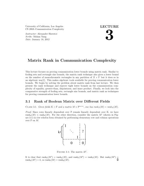 Matrix Rank In Communication Complexity Ucla Computer Science