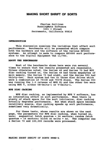 MAKING SHORT SHRIFT OF SORTS - OpenMPE