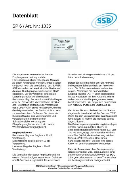 Datenblatt - SSB-Electronic