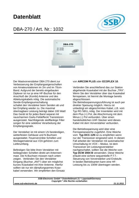 Datenblatt - SSB-Electronic