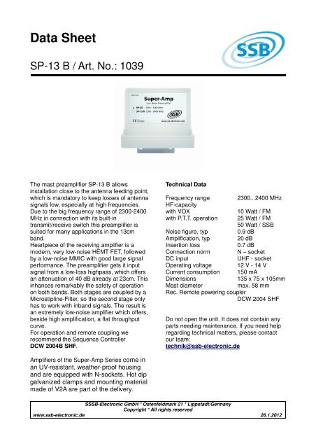 Data Sheet - SSB-Electronic