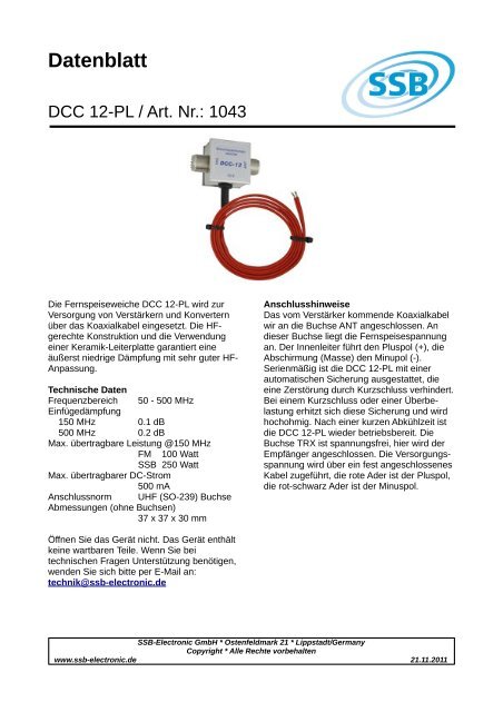 Datenblatt - SSB-Electronic