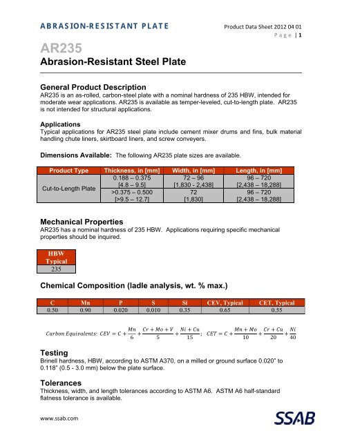 AR235 Abrasion-Resistant Steel Plate - SSAB