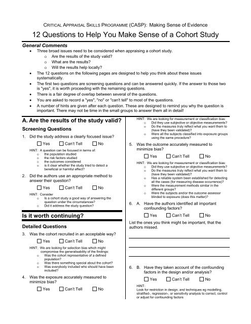12 Questions to Help You Make Sense of a Cohort Study