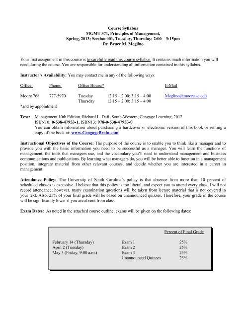 Course Syllabus MGMT 371, Principles of Management, Spring ...