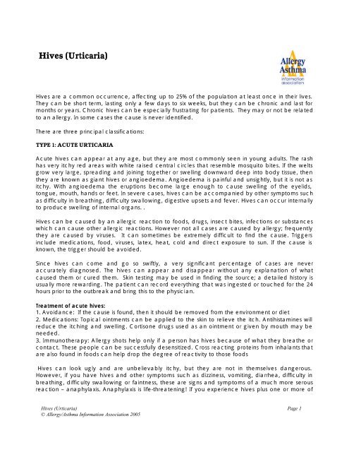 Hives (Urticaria) - Calgary Allergy Network