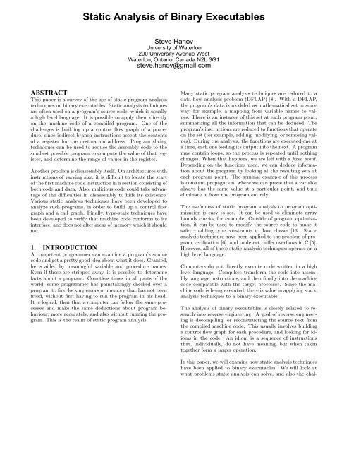 Static Analysis Of Binary Executables Steve Hanov S Programming
