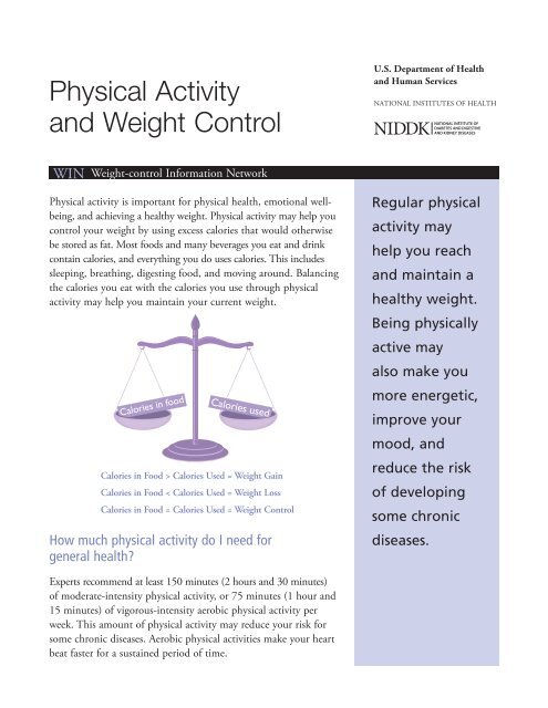 Physical Activity and Weight Control [PDF format - 274