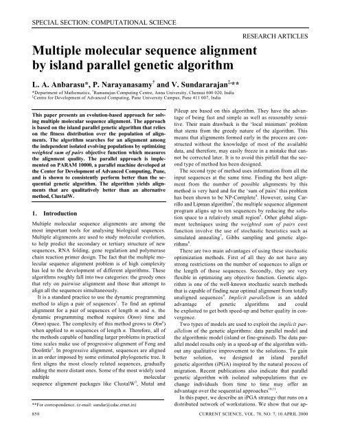 Multiple molecular sequence alignment by island parallel genetic ...