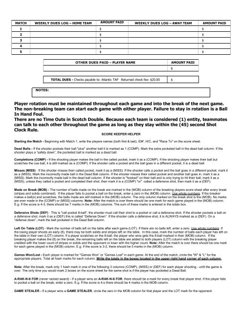 MATCH WEEKLY DUES LOG