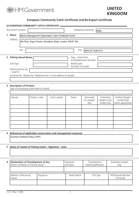 UK Catch Certificate - ARCHIVE: Defra