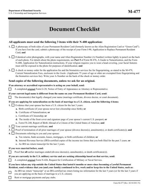 Document Checklist, Current Fees, Eligibility Worksheet - uscis
