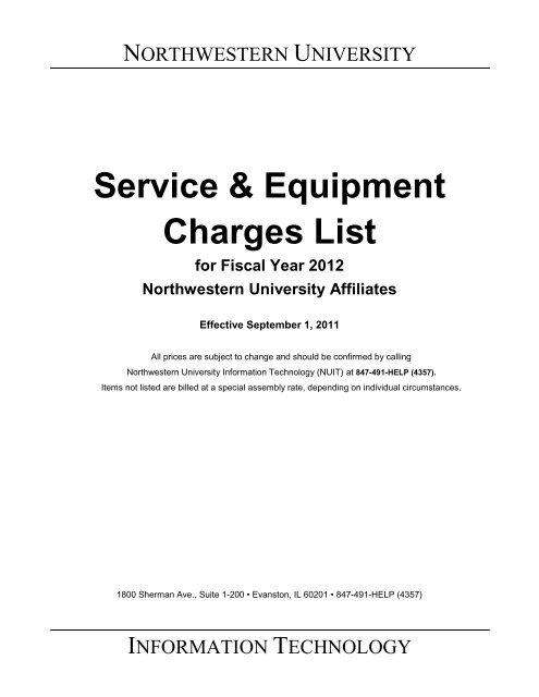Service & Equipment Charges List - Northwestern University ...
