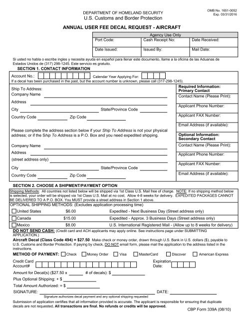 Annual User Fee Decal Request- Aircraft - Forms