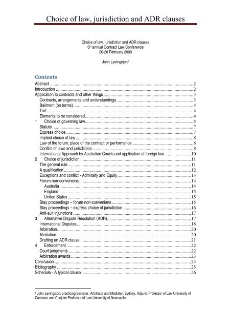 Choice of law, jurisdiction and ADR clauses - LexisNexis