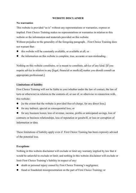 First Choice Training Disclaimer first-choice-training-disclaimer