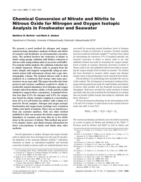 Chemical Conversion of Nitrate and Nitrite to Nitrous Oxide for ...