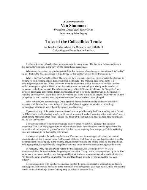 Van Simmons Tales of the Collectibles Trade - David Hall Rare Coins