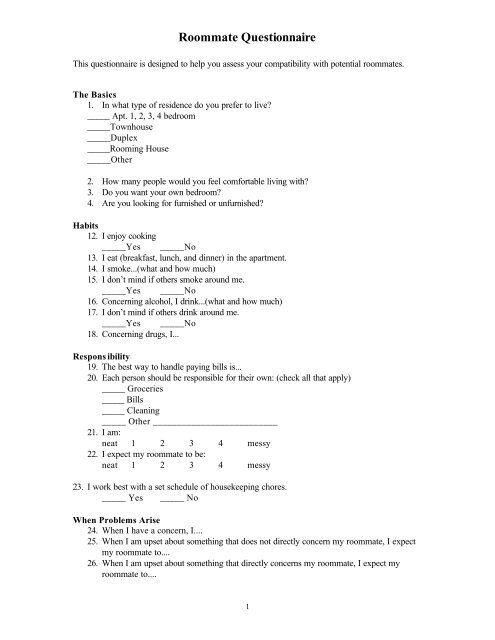 Roommate Questionnaire