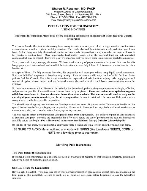 Preparation for colonoscopy using moviprep