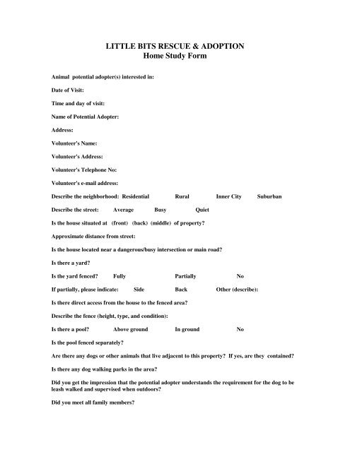 LITTLE BITS RESCUE & ADOPTION Home Study Form