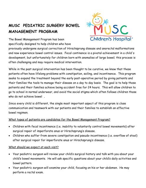 MUSC PEDIATRIC SURGERY BOWEL MANAGEMENT PROGRAM