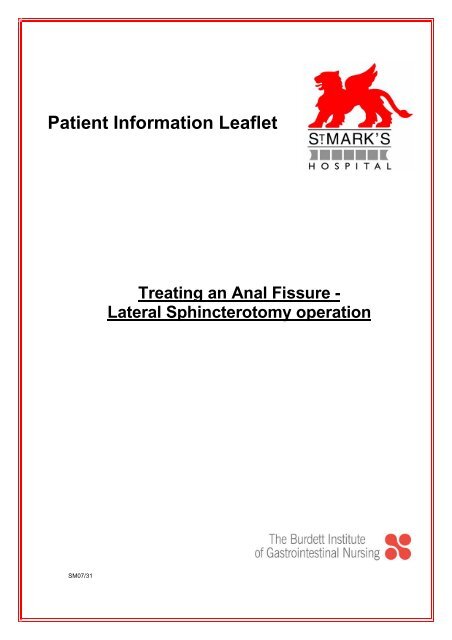 lateral sphincterotomy operation for anal fissure - St Marks Foundation