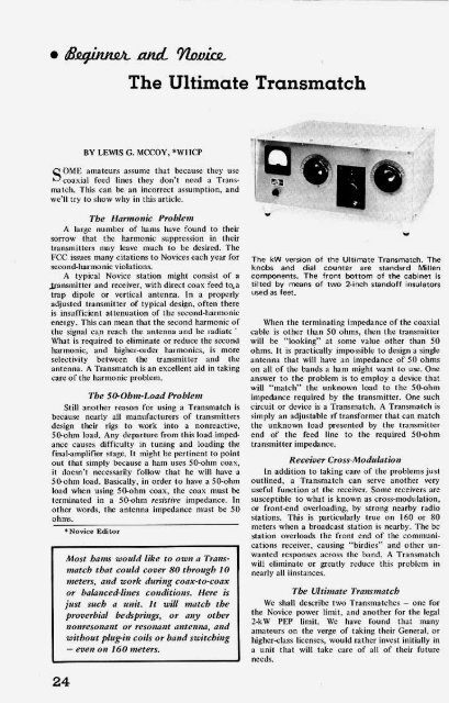 The Ultimate Transmatch (Beginner and Novice) - ARRL