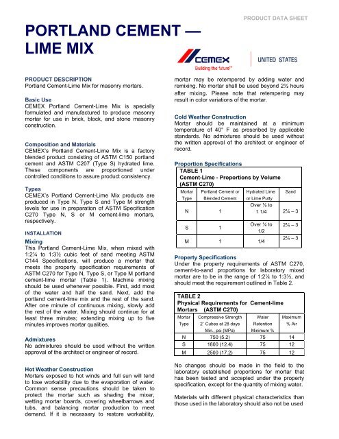 Portland Cement Lime Mix Data Sheet - Cemex