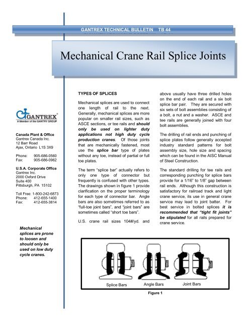 Mechanical Crane Rail Splice Joints - Gantrex
