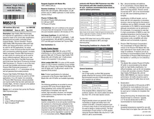Datasheet for Phusion® High-Fidelity PCR Master Mix with HF ...
