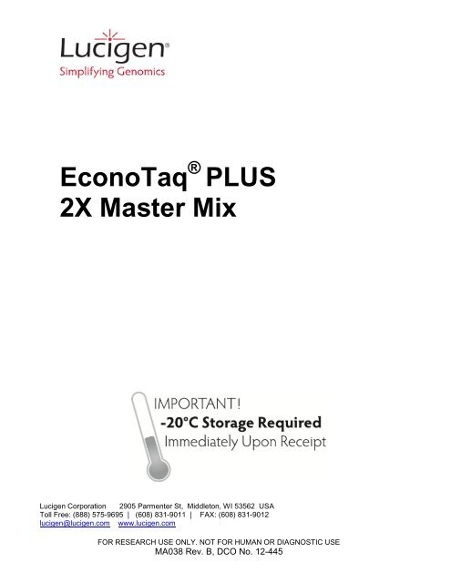 EconoTaq PLUS 2X Master Mix - Lucigen
