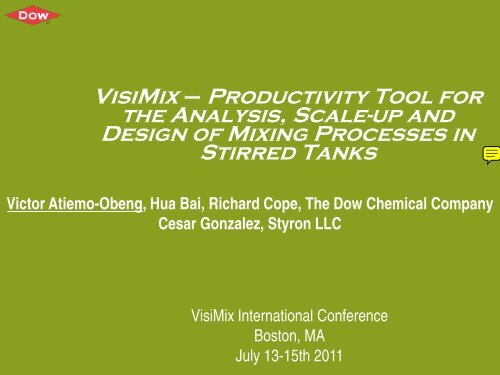 VisiMix – Productivity Tool for the Analysis, Scale-up and Design of ...