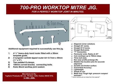 700 worktop mitre jig - Topform Products Ltd