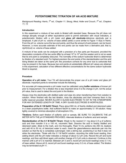Potentiometric Titration Of An Acid Mixture