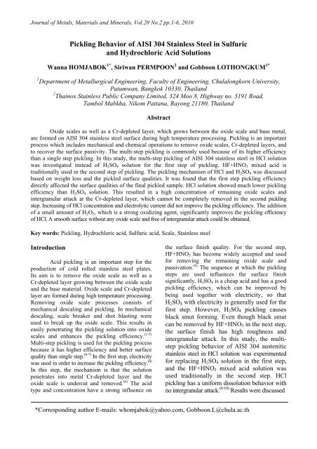 Pickling Behavior of AISI 304 Stainless Steel in Sulfuric and ...