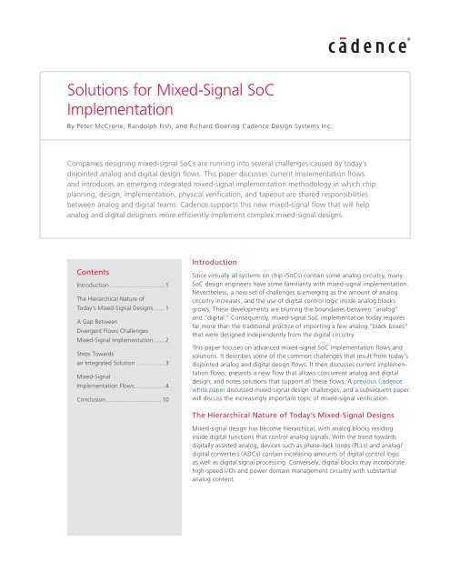 Solutions For Mixed Signal Soc Implementation Cadence Design