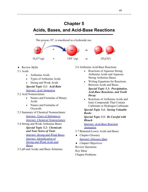 Chapter 5 Acids, Bases, and Acid-Base Reactions - An Introduction ...