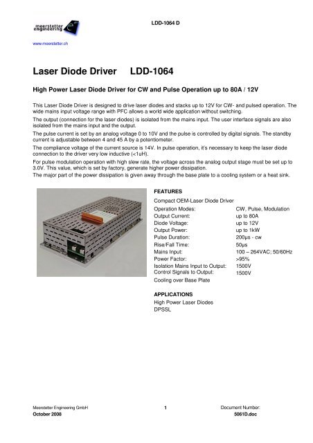Laser Diode Driver LDD-1064 - Meerstetter Engineering GmbH