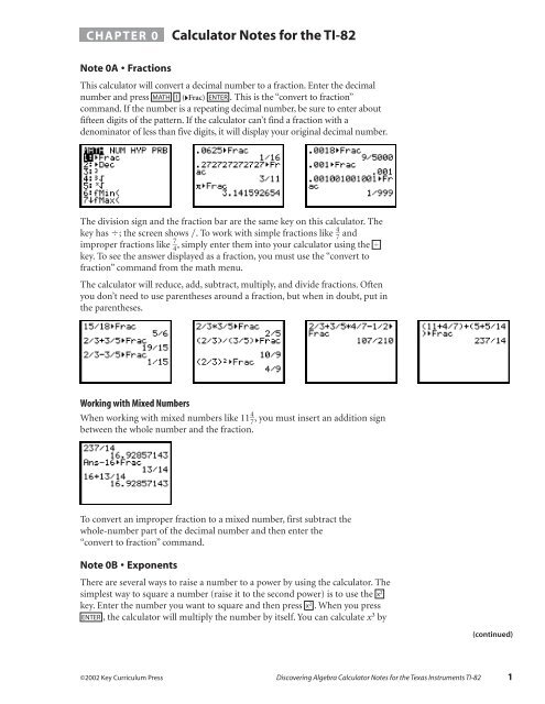 Calculator Notes for TI-82