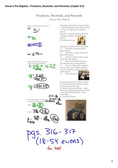 Honor's Pre-Algebra - Fractions, Decimals, and Percents (chapter 6-5)