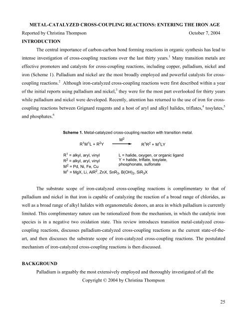 Metal-Catalyzed Cross-Coupling Reactions: Entering the Iron