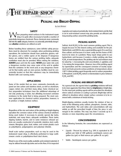 PICKLING AND BRIGHT DIPPING - Music Trader Index Page
