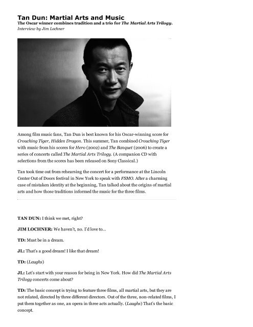 Tan Dun: Martial Arts and Music - Jim Lochner