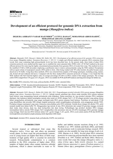 Development Of An Efficient Protocol For Genomic Dna Extraction